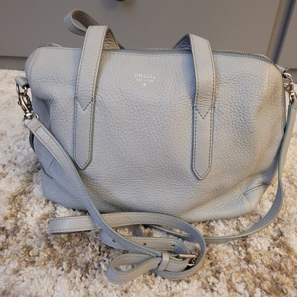 Fossil | Bags | Light Blue Fossil Pebbled Leather Crossbody Satchel ...